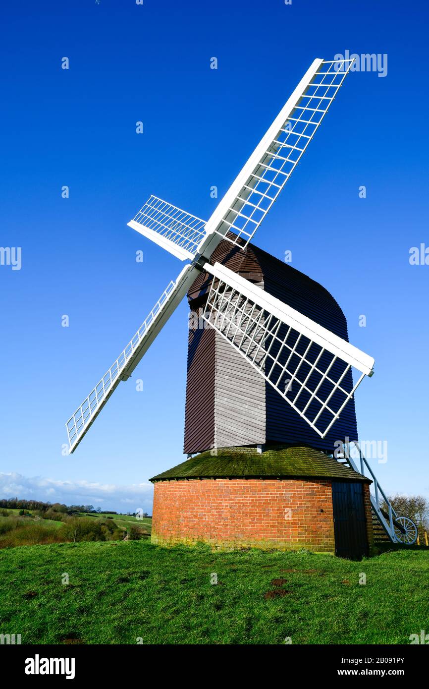 Brill Windmill: Old wood and brick windmill on a hilltop in the English ...