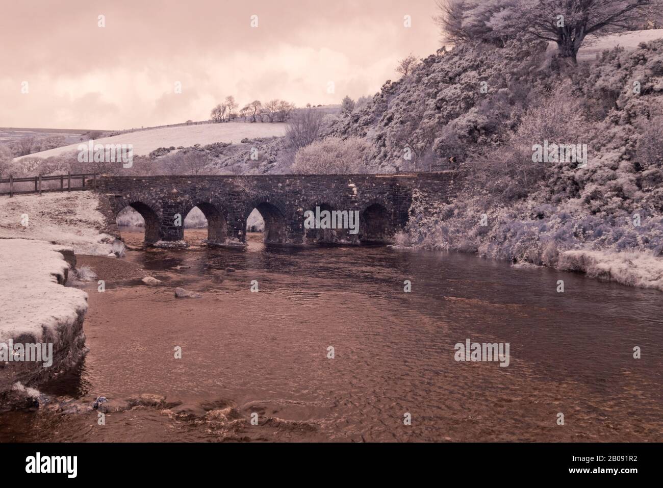 Infrared picture of the ancient Lanacre (Landacre) Bridge over the ...
