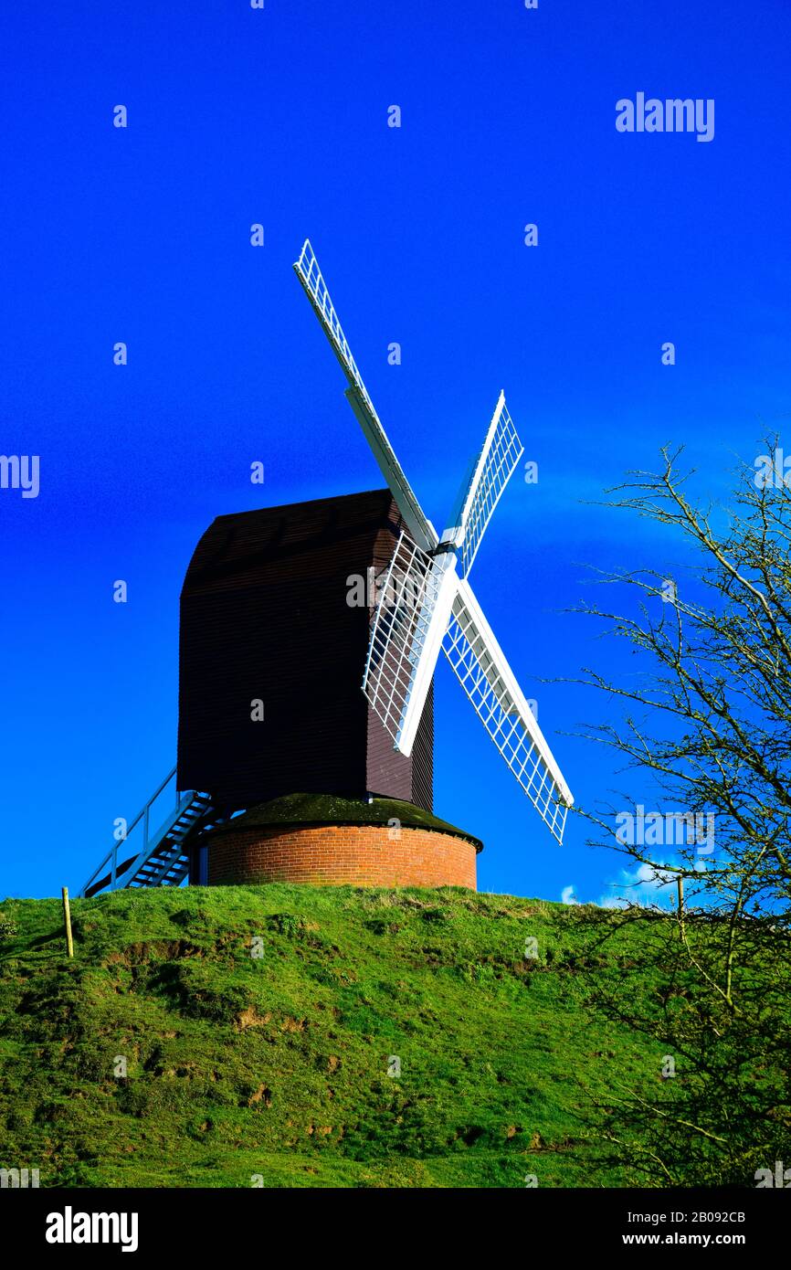 Brill Windmill: Old wood and brick windmill on a hilltop in the English ...