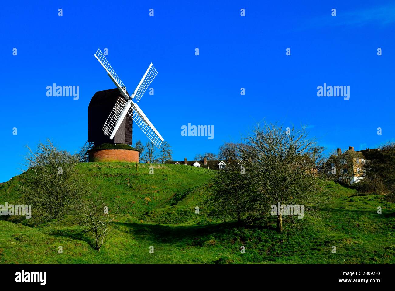 Brill Windmill: Old wood and brick windmill on a hilltop in the English ...