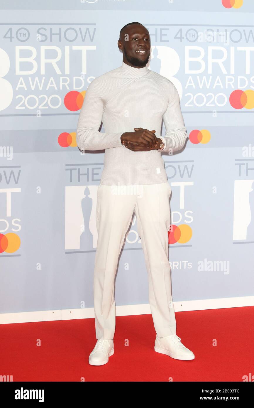 Stormzy attends the 40th Brit Awards Red Carpet arrivals at The O2 ...