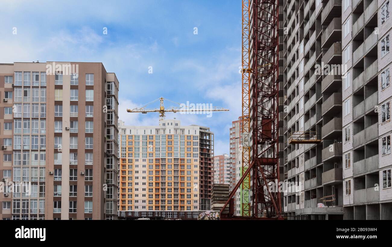 Construction new multistorey residential building in apartment complex ...