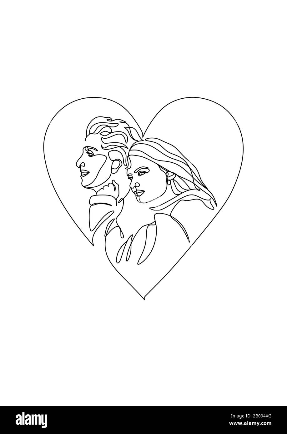 Couple Line Vector Illustration Love Print Minimalist People Icon