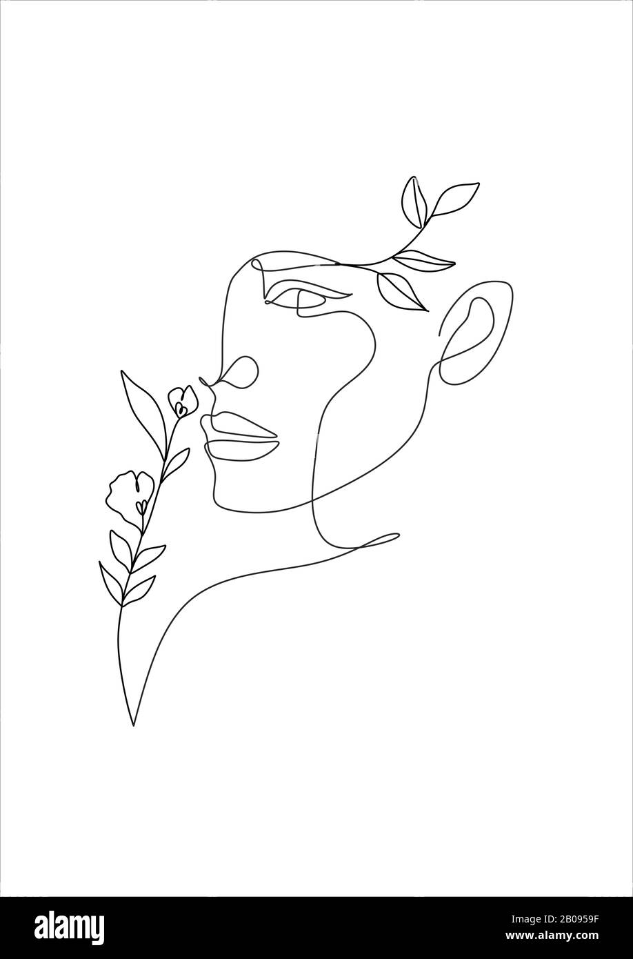 Woman nature line drawing. Girl with leaves vector. Save Nature. Earth ...