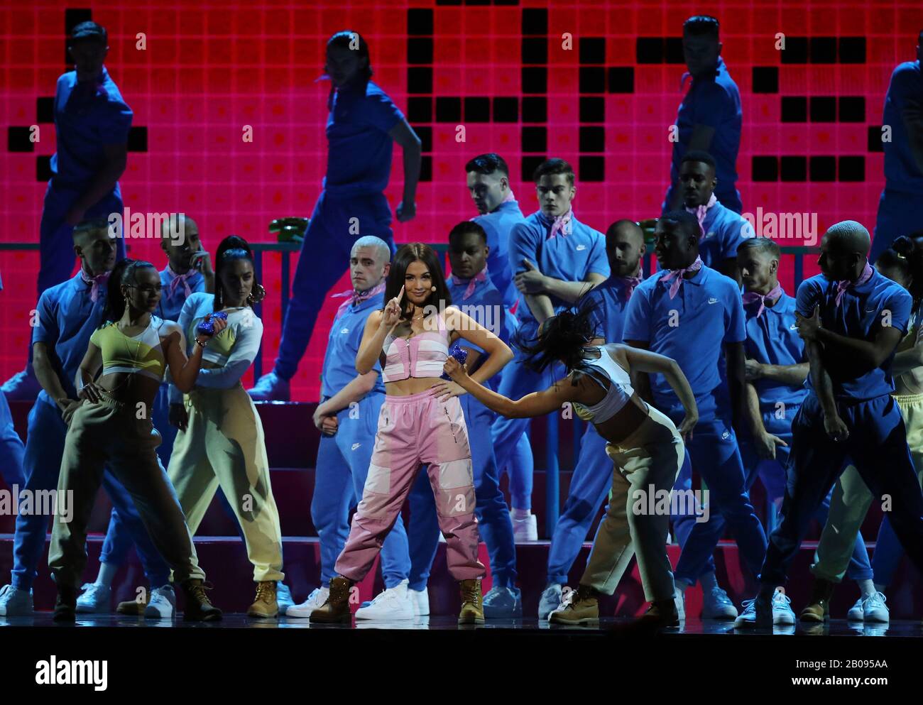 Mabel performing on stage at the Brit Awards 2020 at the O2 Arena ...