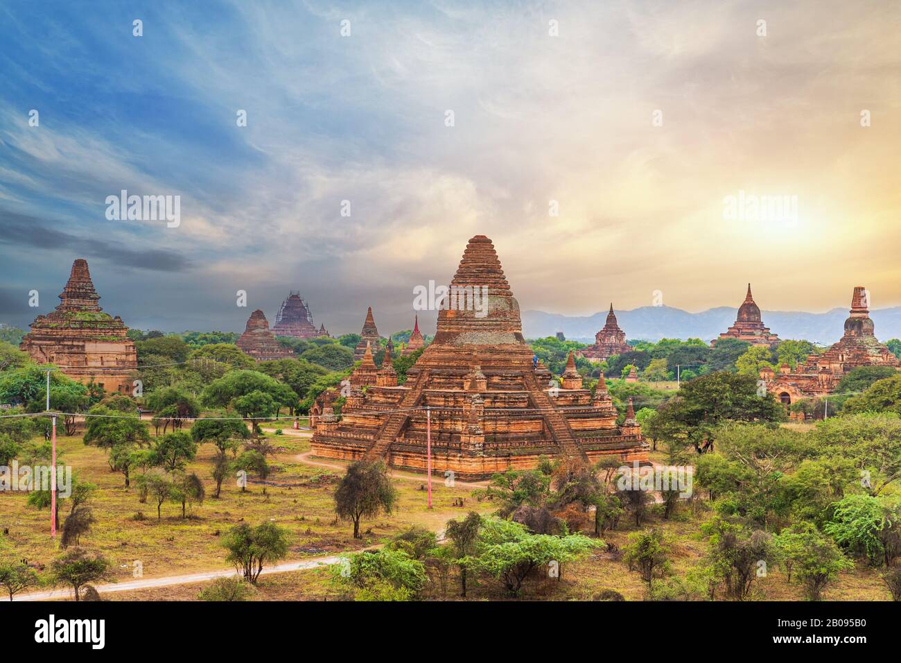 The Temples of bagan at sunrise, Myanmar Stock Photo - Alamy