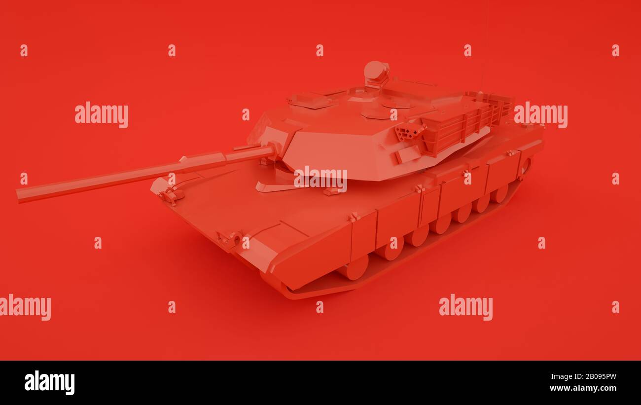 Military armored tank isolated on red background. 3d rendering Stock ...