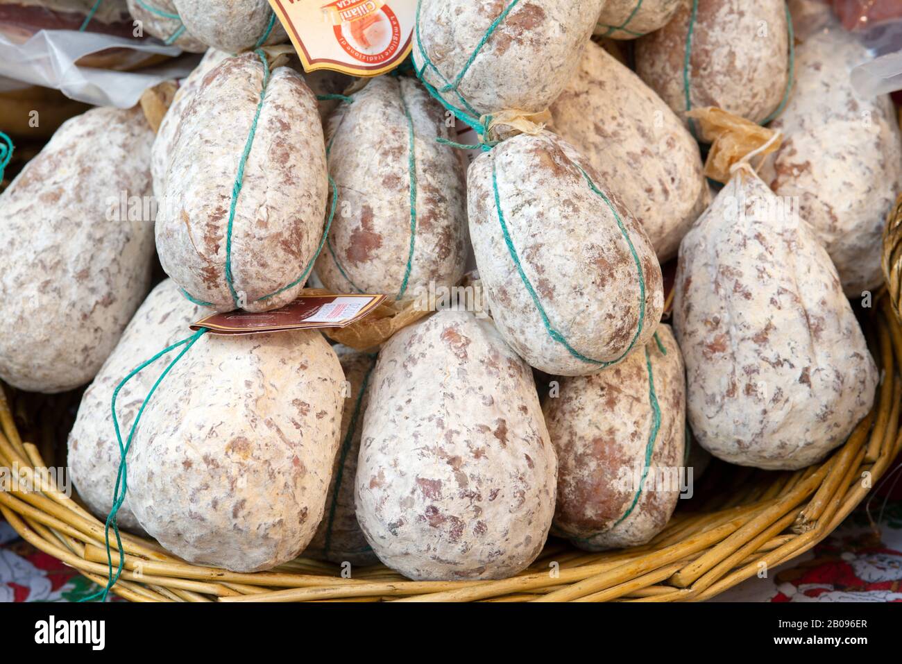 Italy, Umbria, Norcia, Typical Salami Called Coglioni di Mulo Stock ...