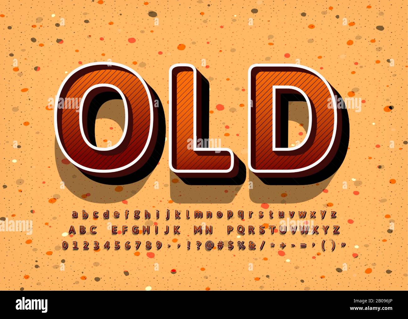 Old Vintage display font design, alphabet, letters and numbers. Swatch ...