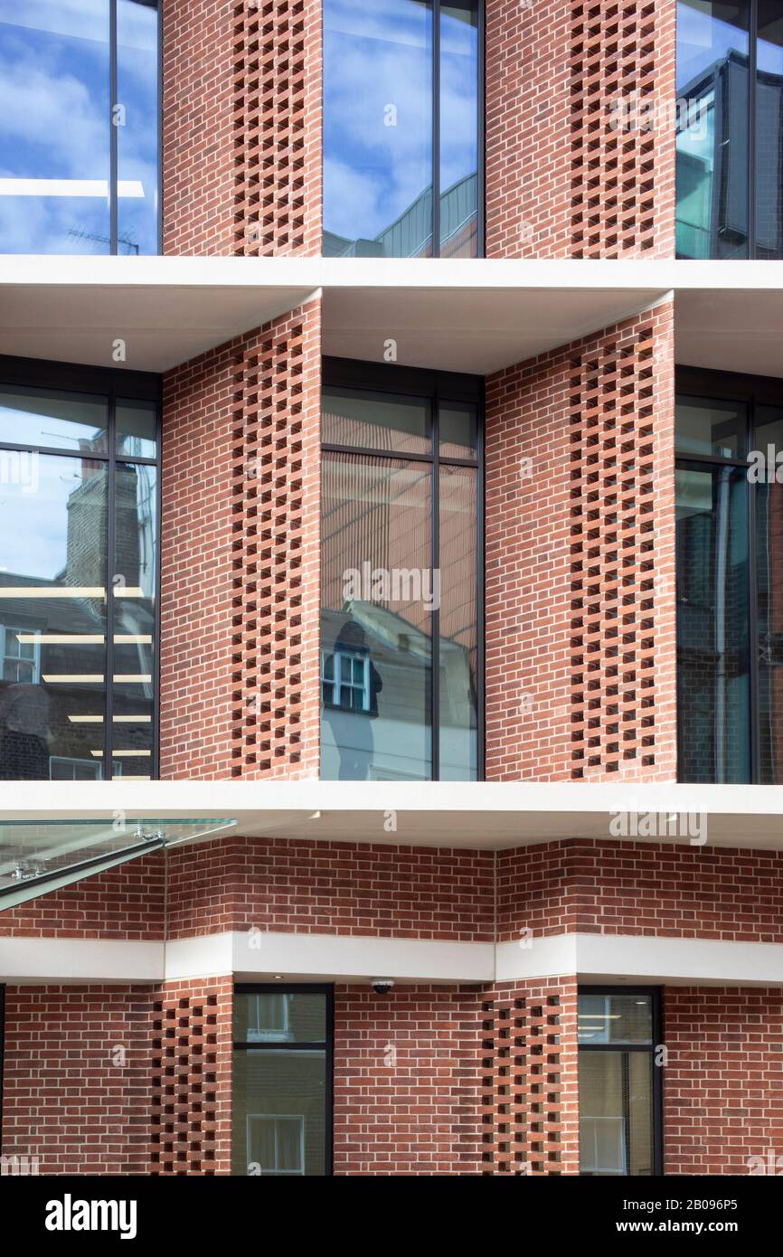 Detail of brick and window recess. UCLH Eye Hospital, London, United ...