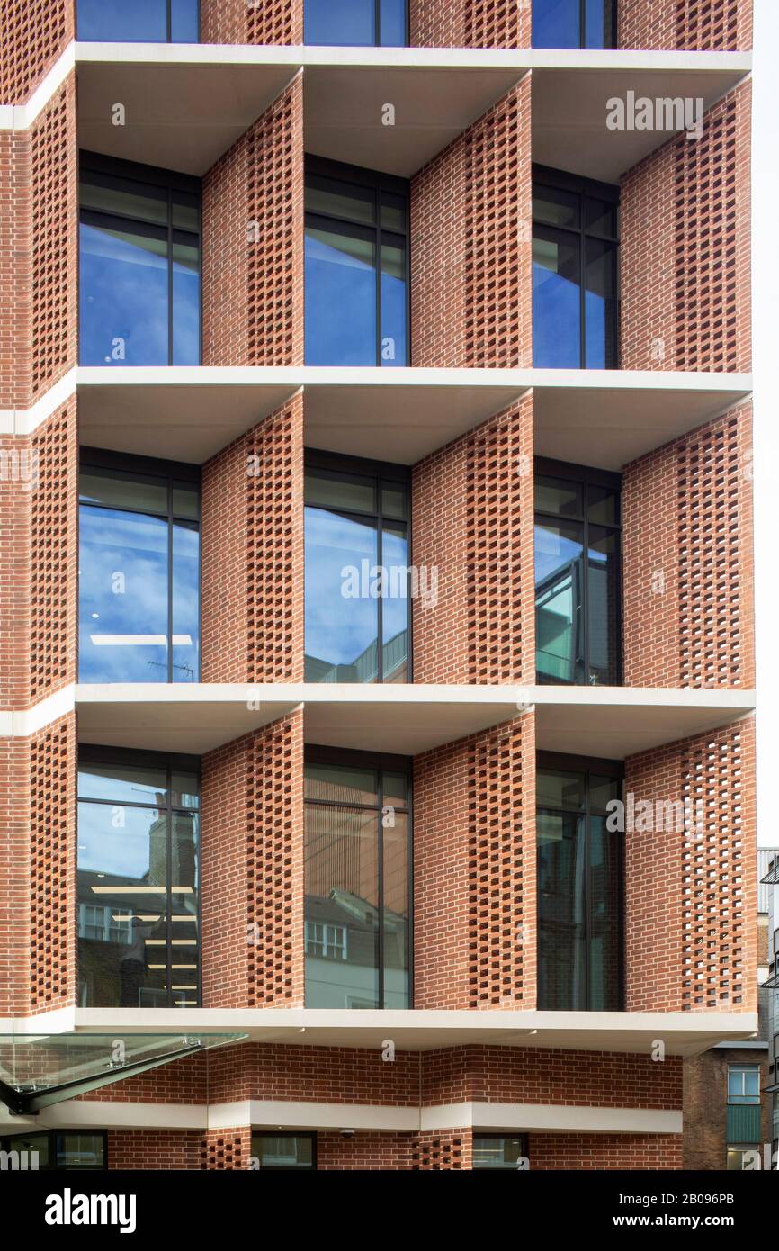 Detail of brick and window recess. UCLH Eye Hospital, London, United ...