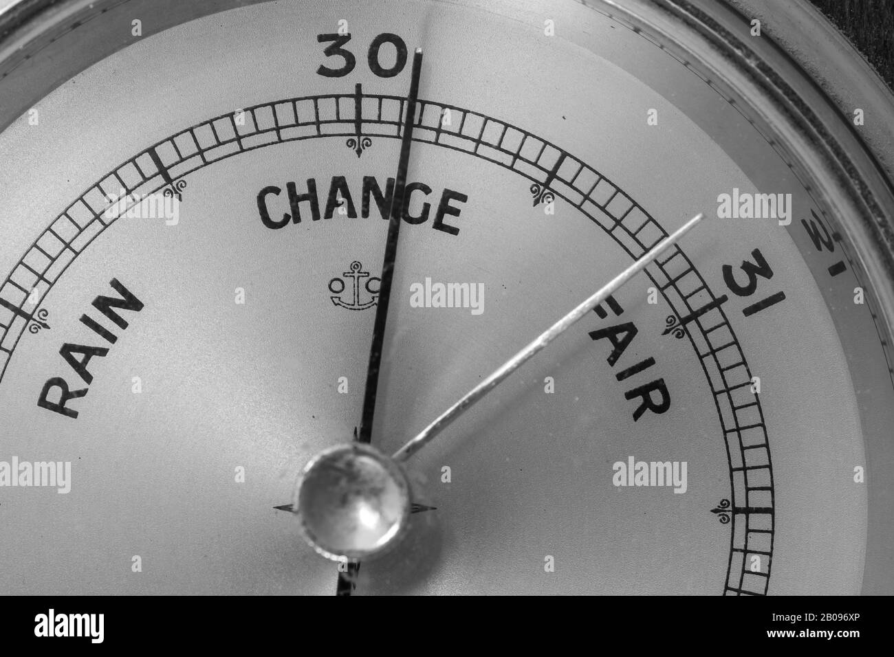 Close up of an antique barometer indicating high pressure Stock Photo ...