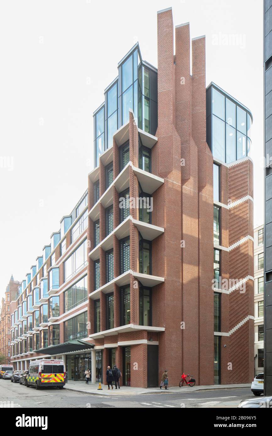 Wide view of hospital from corner. UCLH Eye Hospital, London, United ...