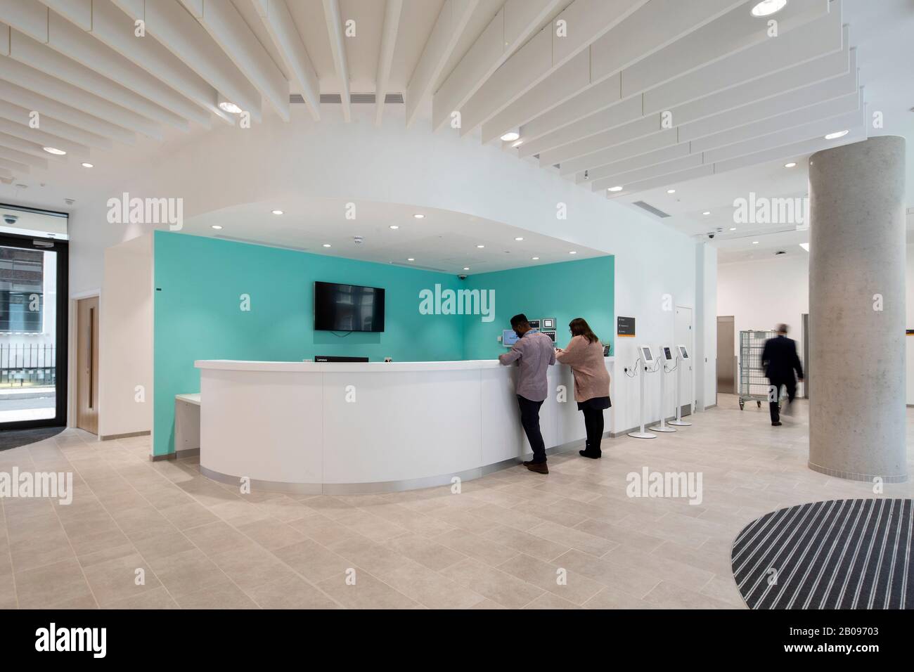 Interior view of reception. UCLH Eye Hospital, London, United Kingdom ...