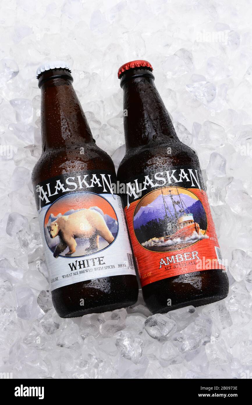IRVINE, CALIFORNIA - JULY 16, 2014: Two bottles of Alaskan Brewing Co ...
