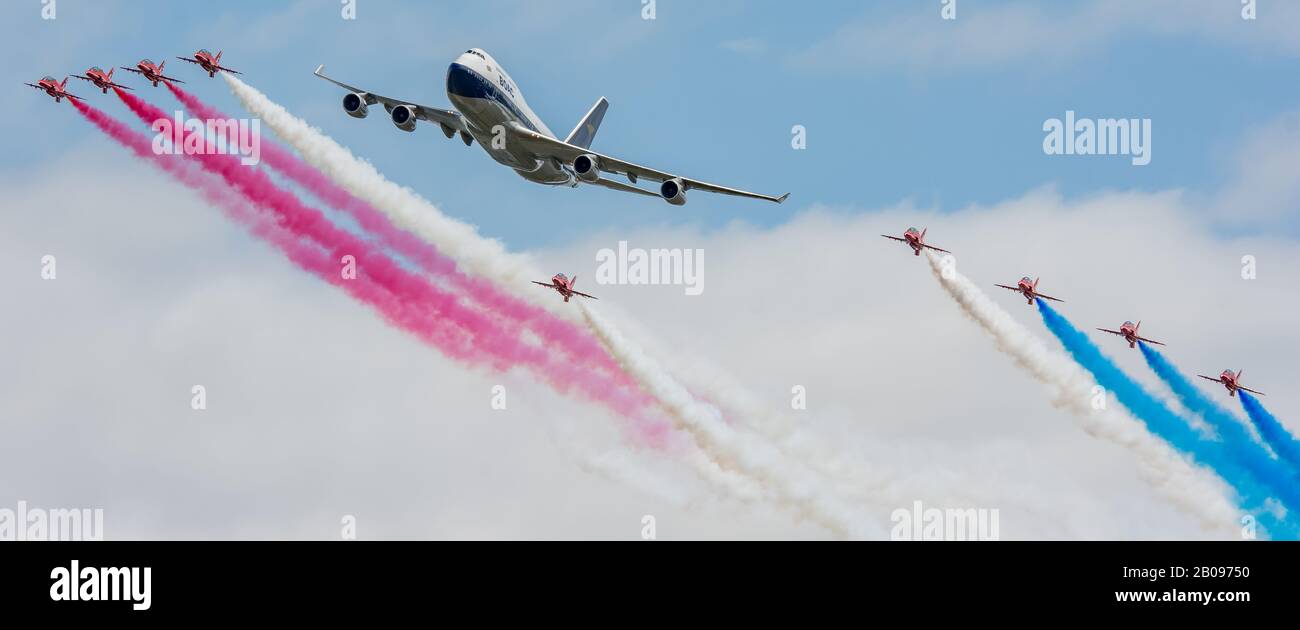 Boac Livery British Airways flypast with the Red Arrows Riat 2019 Stock ...