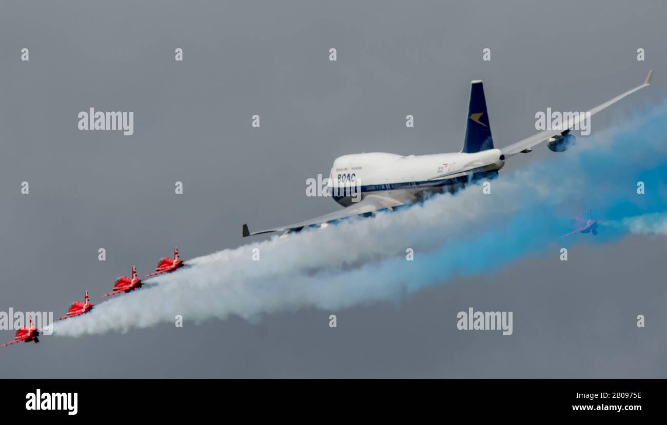 Boac Livery British Airways flypast with the Red Arrows Riat 2019 Stock ...
