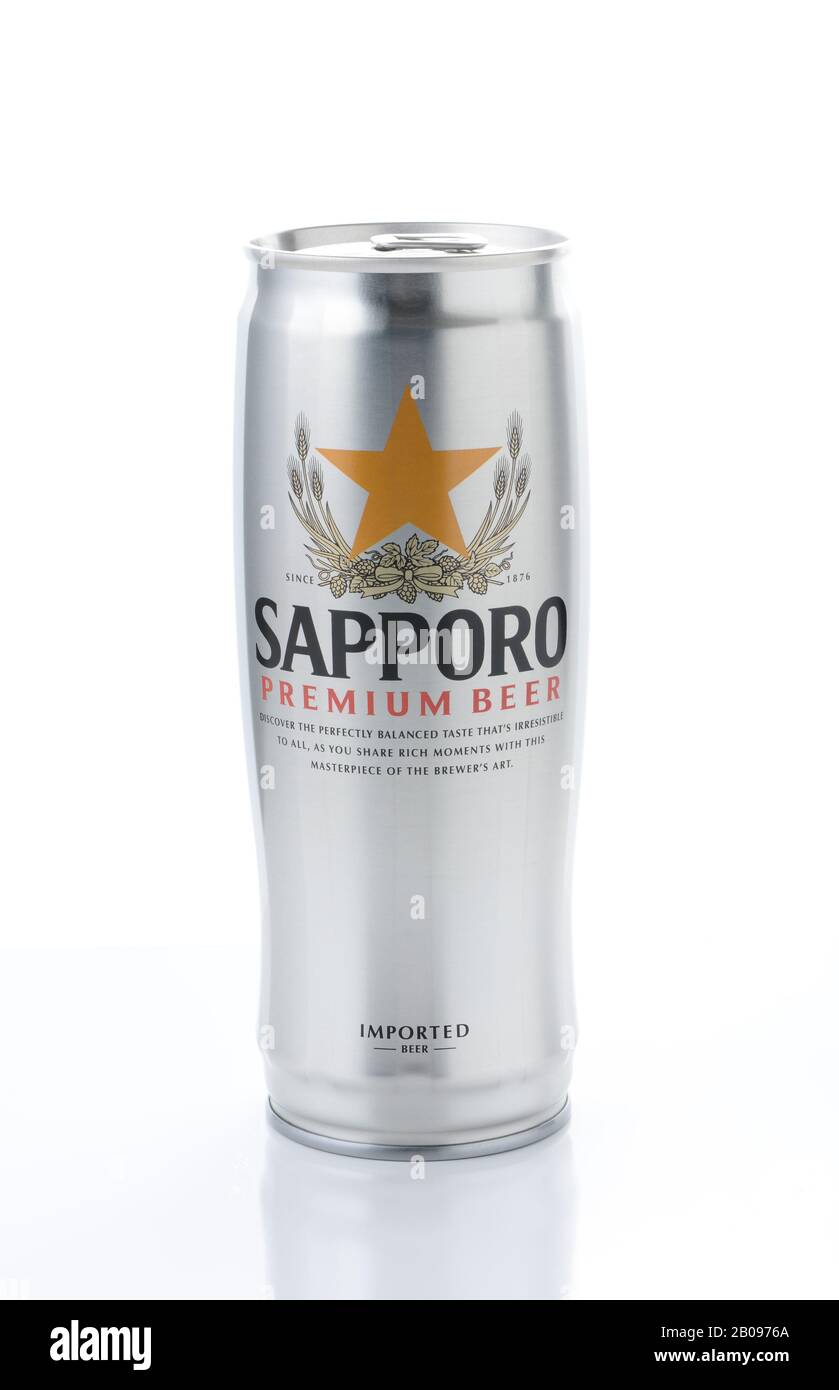 IRVINE, CA - JANUARY 12, 2015: A can of Sapporo Beer isolated on white ...