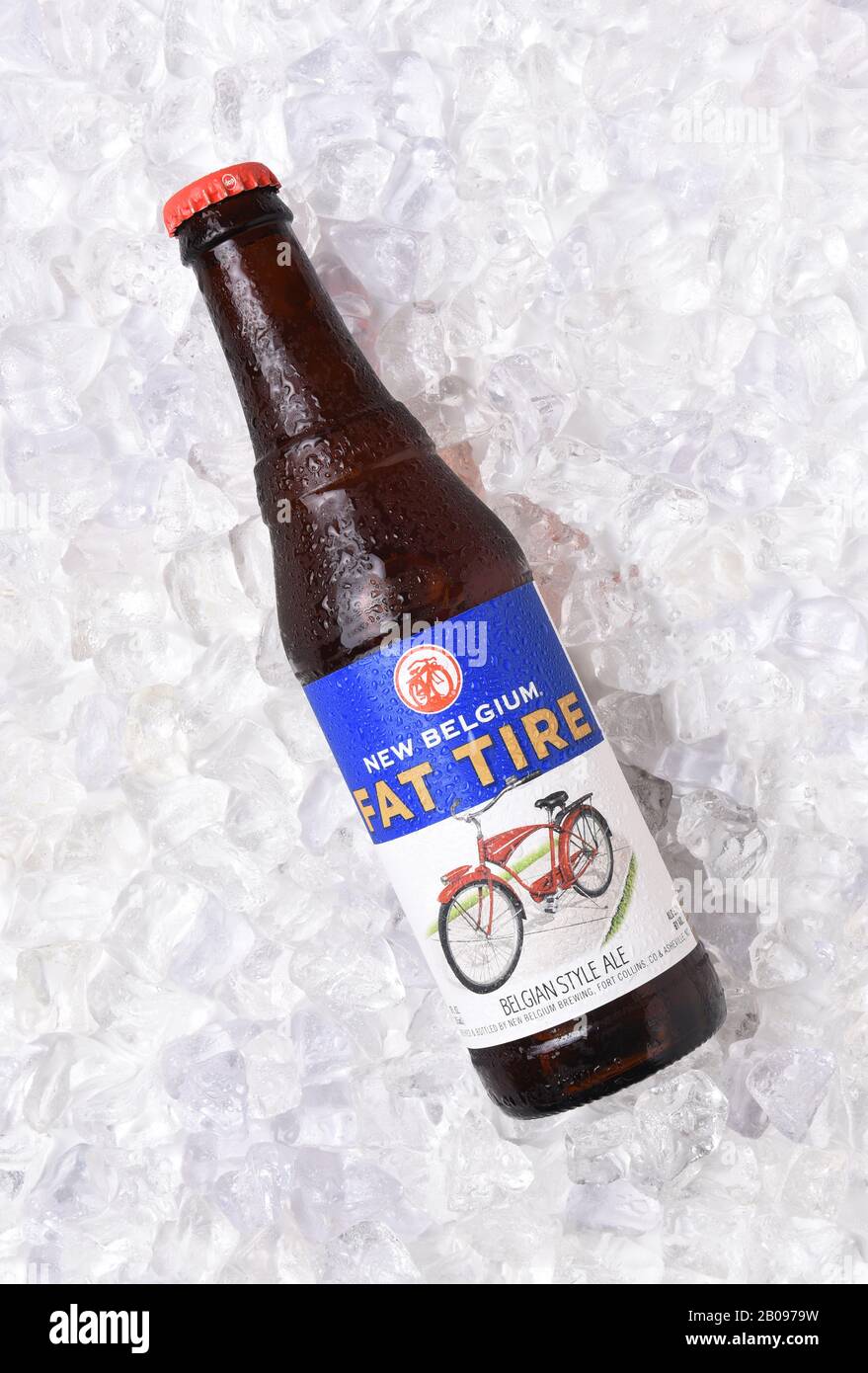 IRVINE, CALIFORNIA - OCTOBER 30, 2017: Fat Tire Amber Ale on ice. A ...