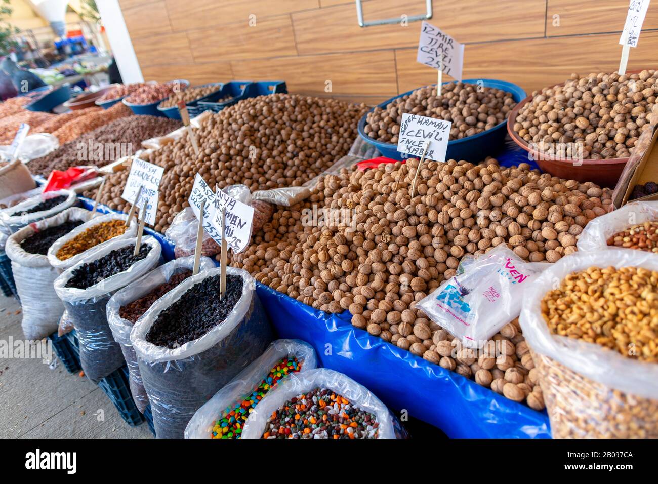 ANTALYA / TURKEY - 20 JANUARY 2020: Various nuts lies on a turkish ...