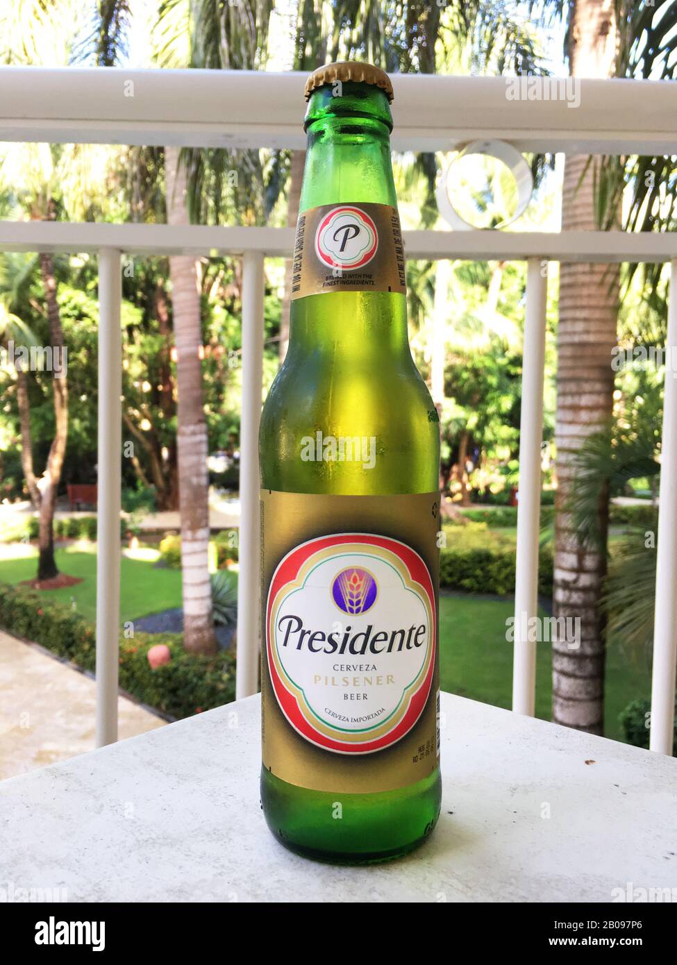 PUNTA CANA, DOMINICAN REPUBLIC - DEC 21, 2016: A bottle of Presidente ...