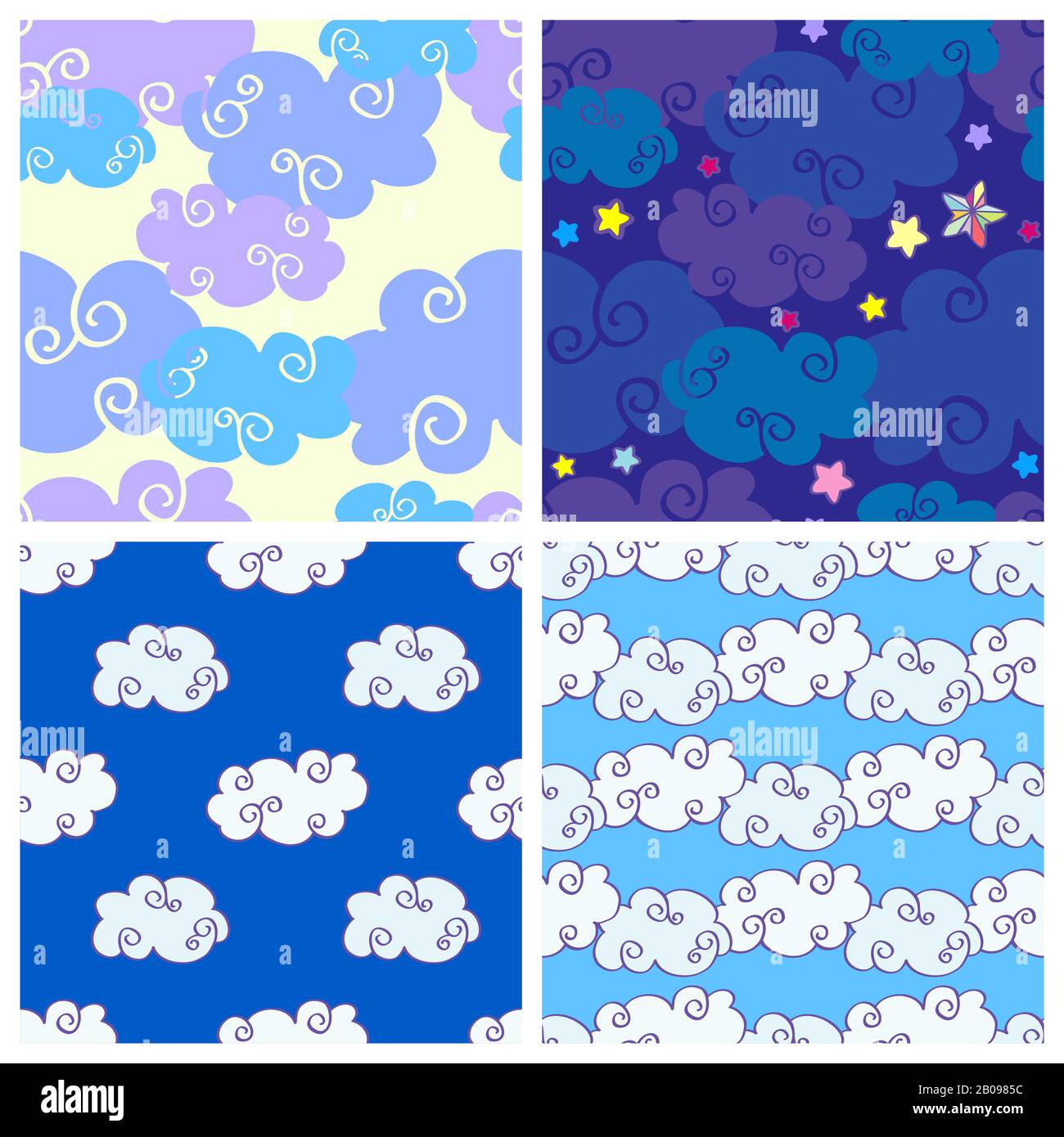 Set of vector cartoon hand drawn clouds seamless patterns. Coolection ...