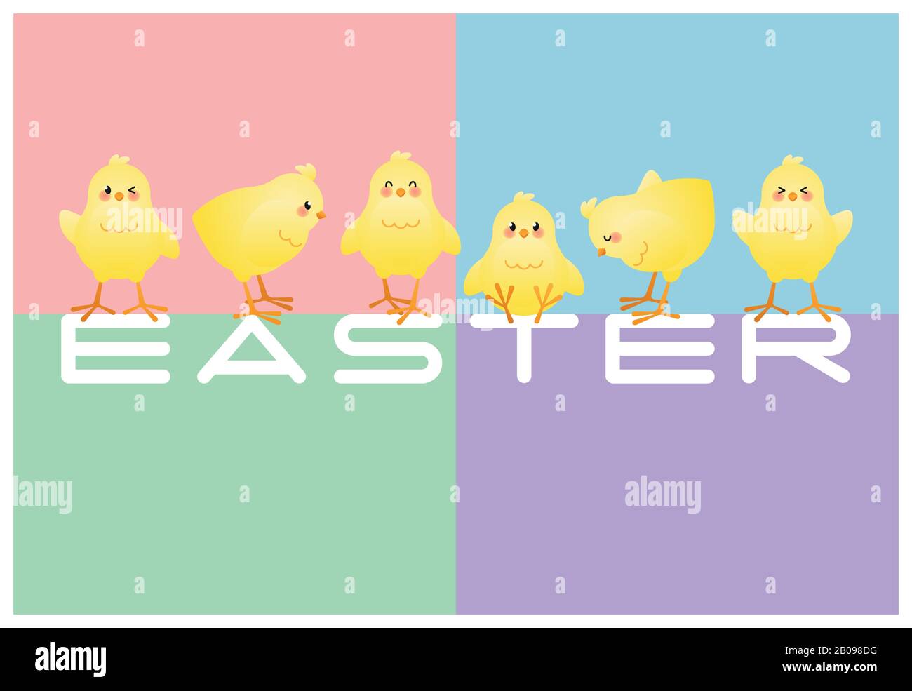 Easter greeting card. A group of small chicks on a colored background ...