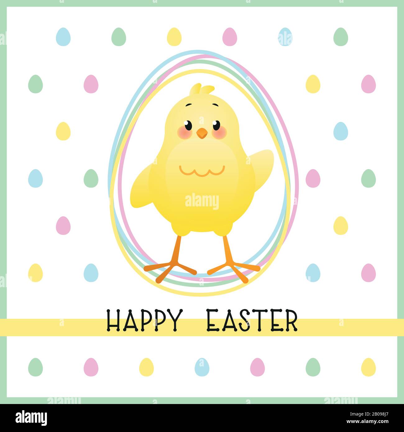 Happy Easter. Greeting card with cute little chick inside abstract egg ...