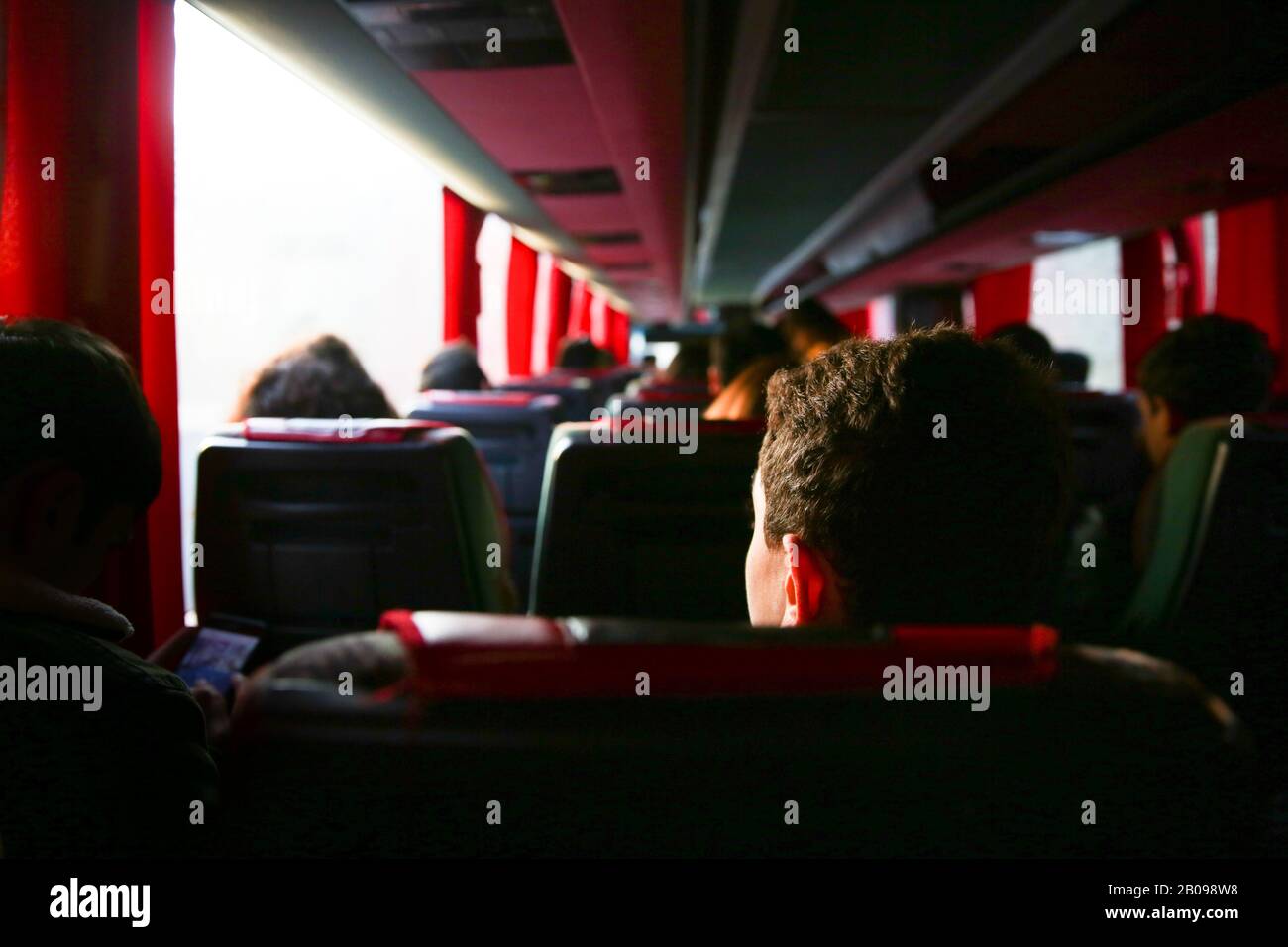 s the main mass transit passengers in the bus. People in old public bus ...
