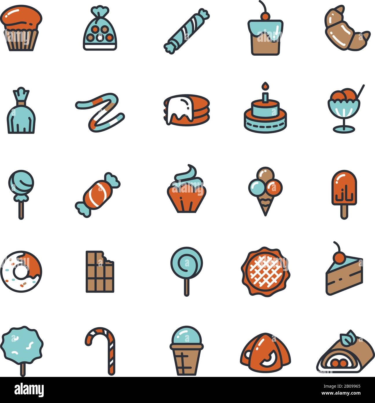 Candy, desserts, ice cream, sweets, donut vector icons. Collection of desserts cake and ...