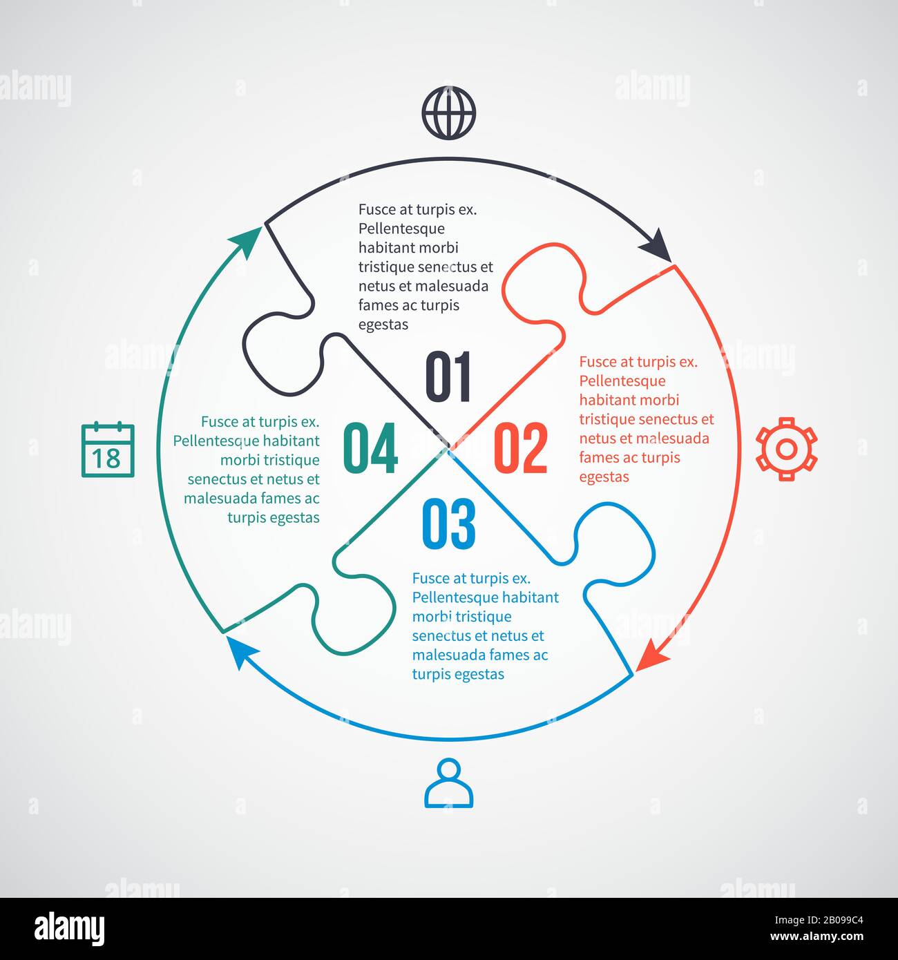 Business infographic vector template with line icons, puzzle elements ...