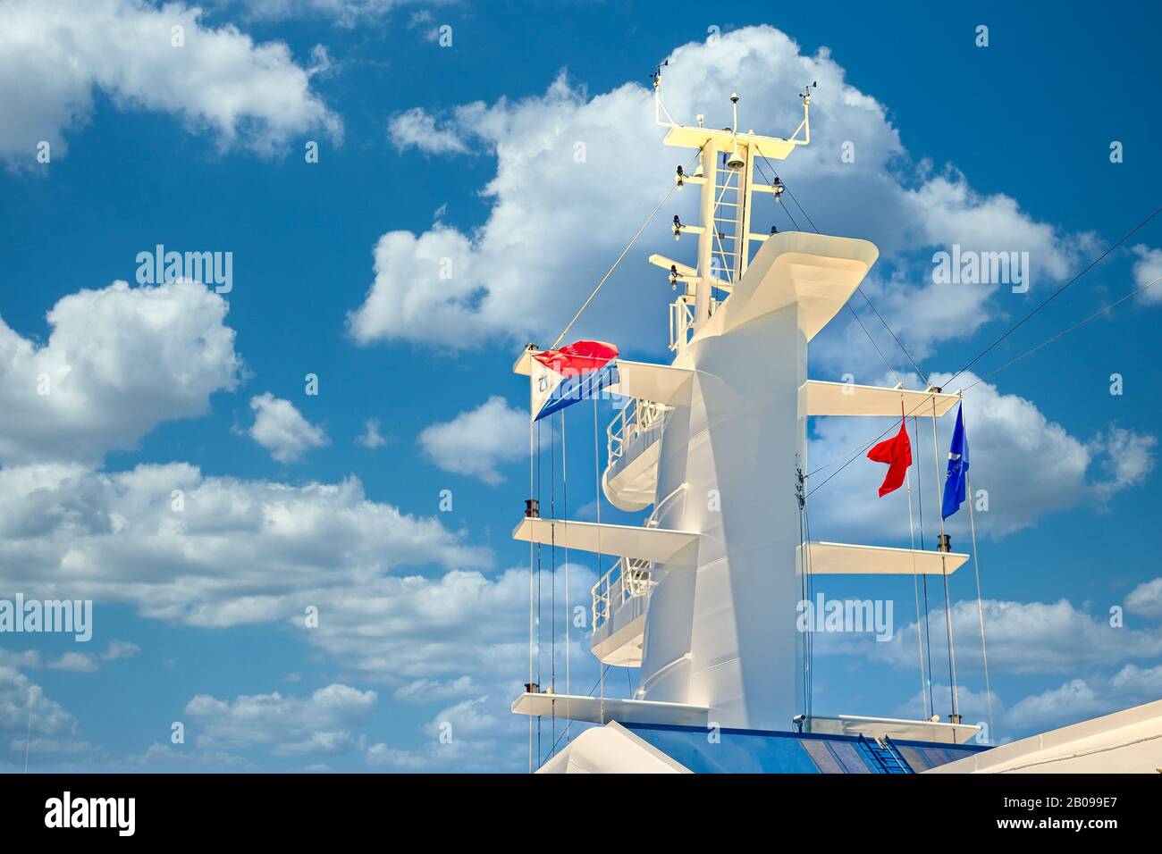 Ship Tower with Colorful Flags Stock Photo - Alamy