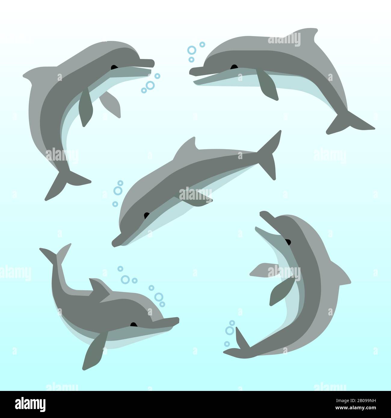 Cute dolphins in different poses vector. Set of dolphin in ocean ...