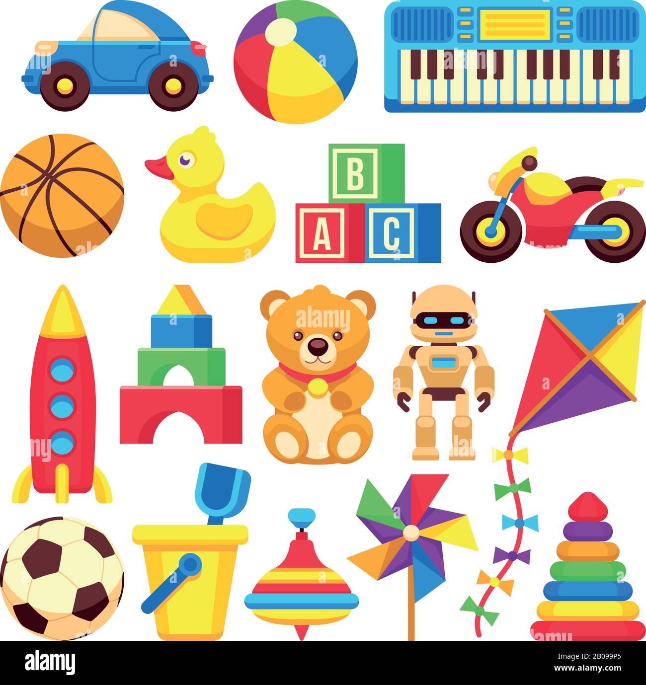 Cartoon children toys vector icons isolated on white. Cartoon baby toys ...