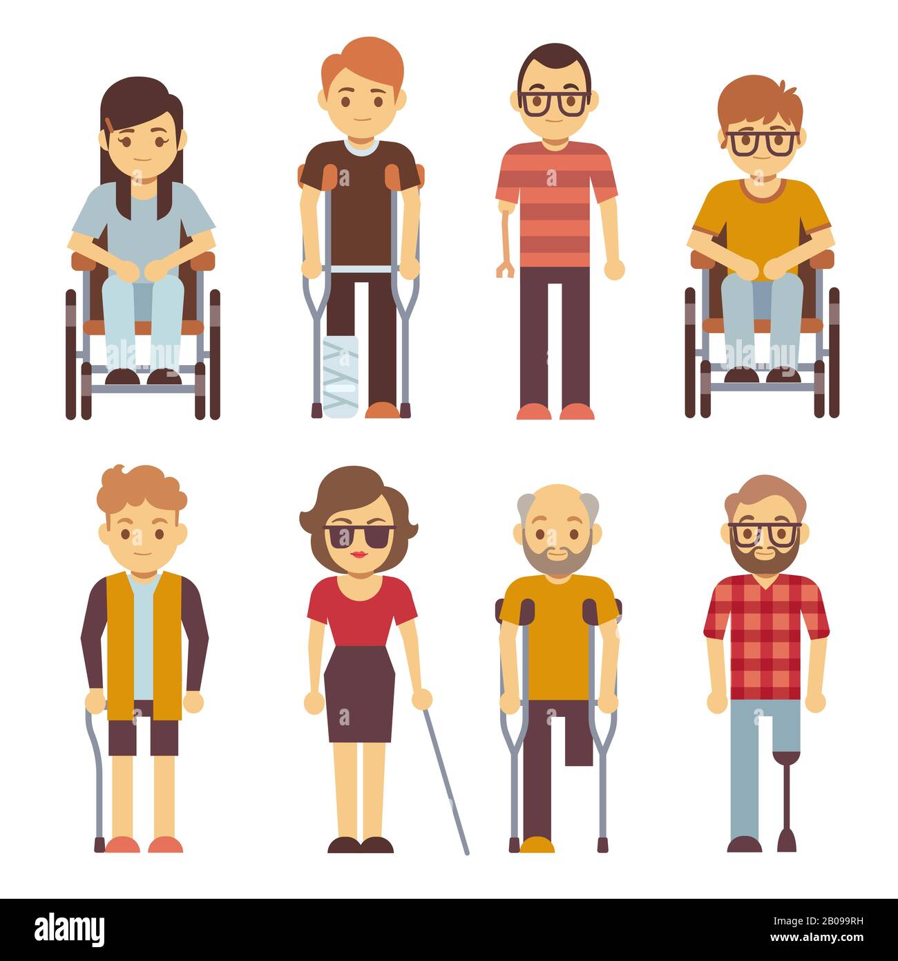 Disabled persons vector flat icons. Disabled in wheelchair, disability ...