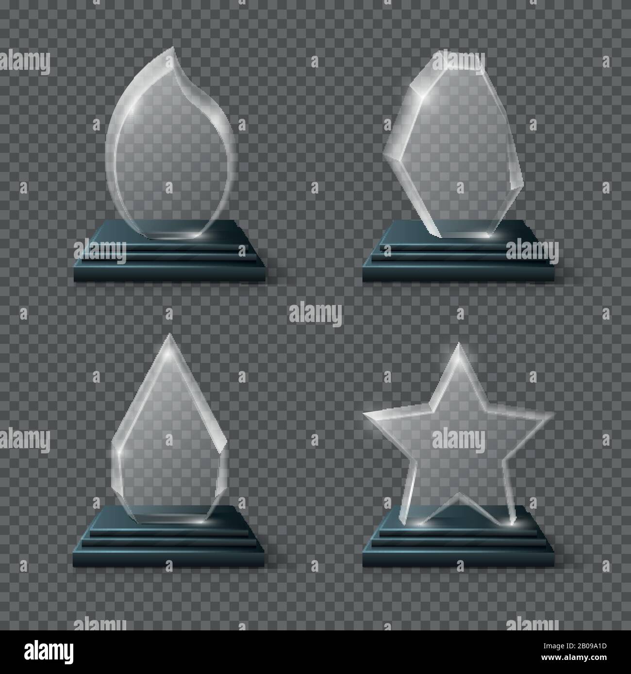 Realistic crystal trophy, glass awards vector set. Glass trophy ...