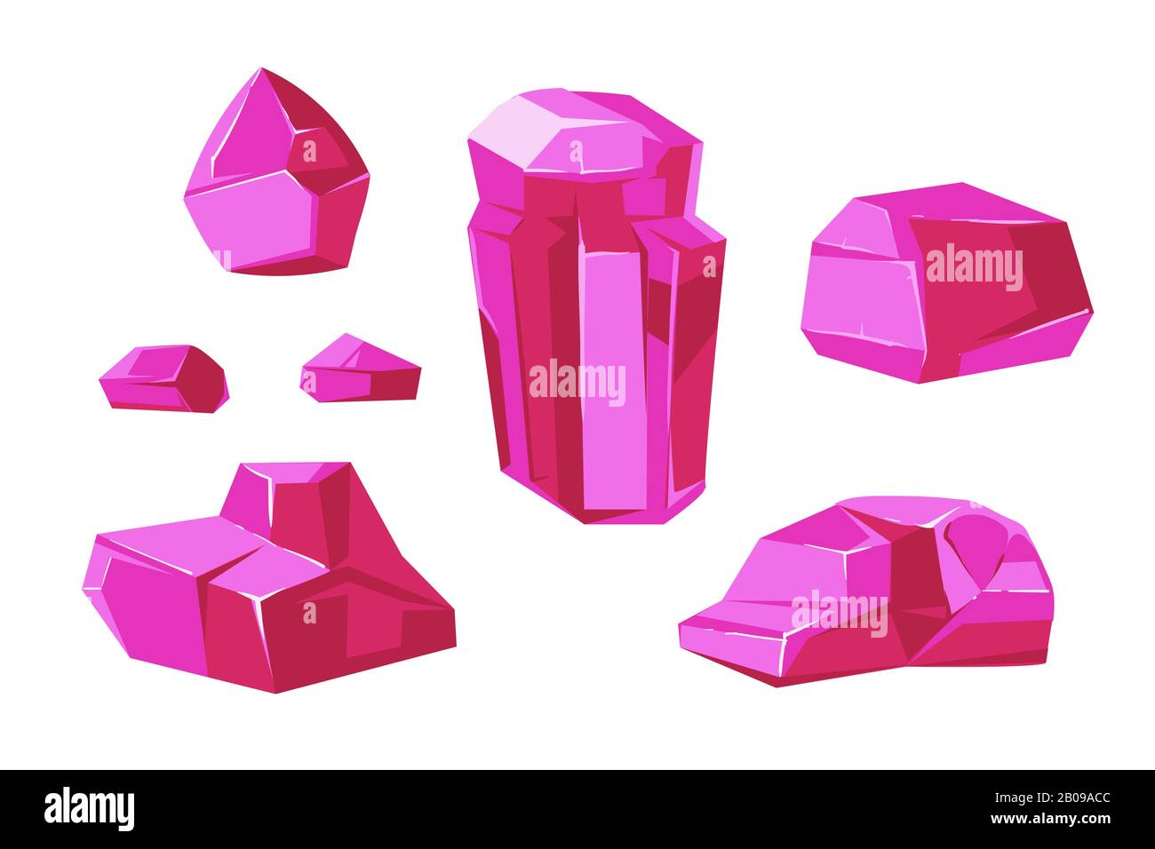 Pink vector crystals white background for mobile games apps. Set of ...