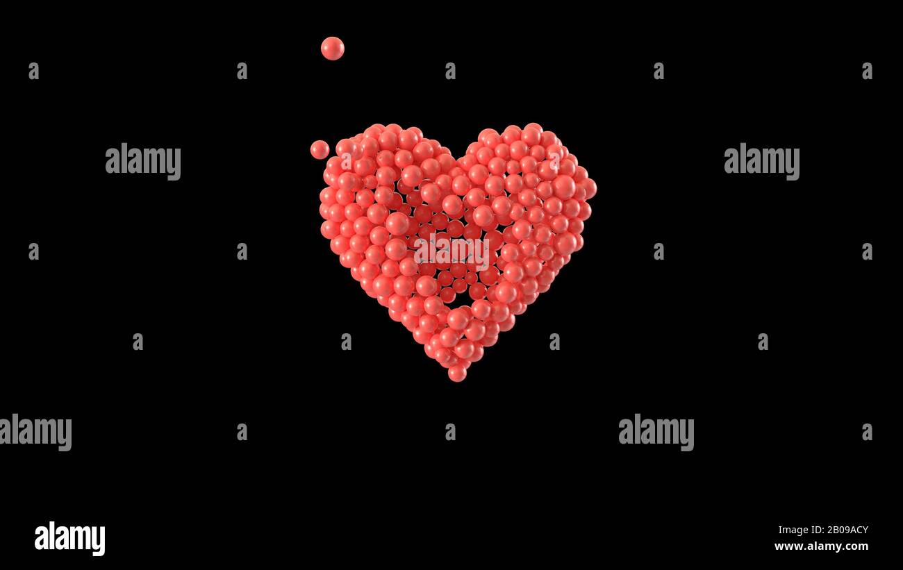 Heart shape made out of shiny sphere on black background. Valentine's ...