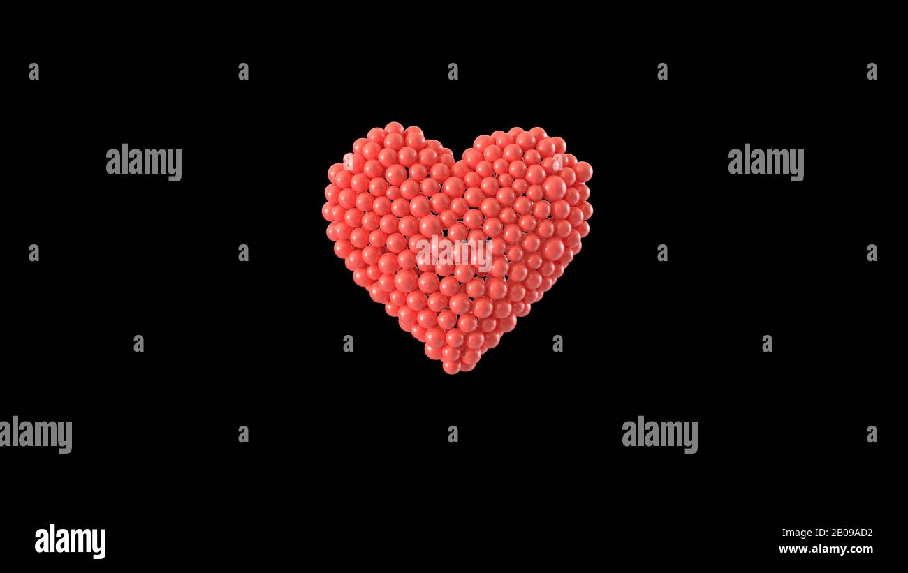 Heart shape made out of shiny sphere on black background. Valentine's ...
