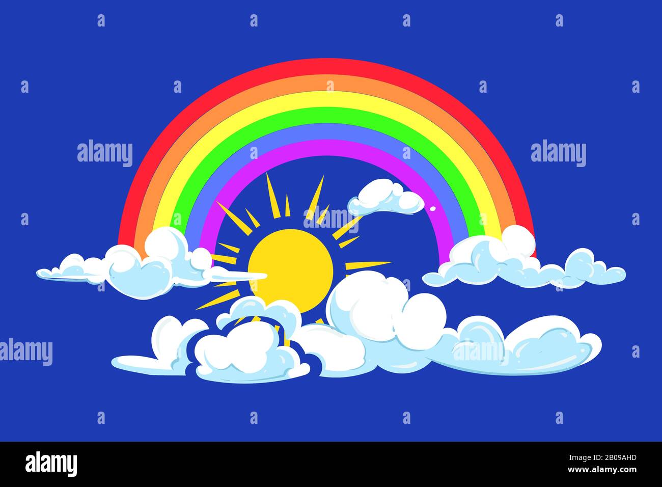 Sun, rainbow and clouds deep blue sky. Sun and natural clouds ...