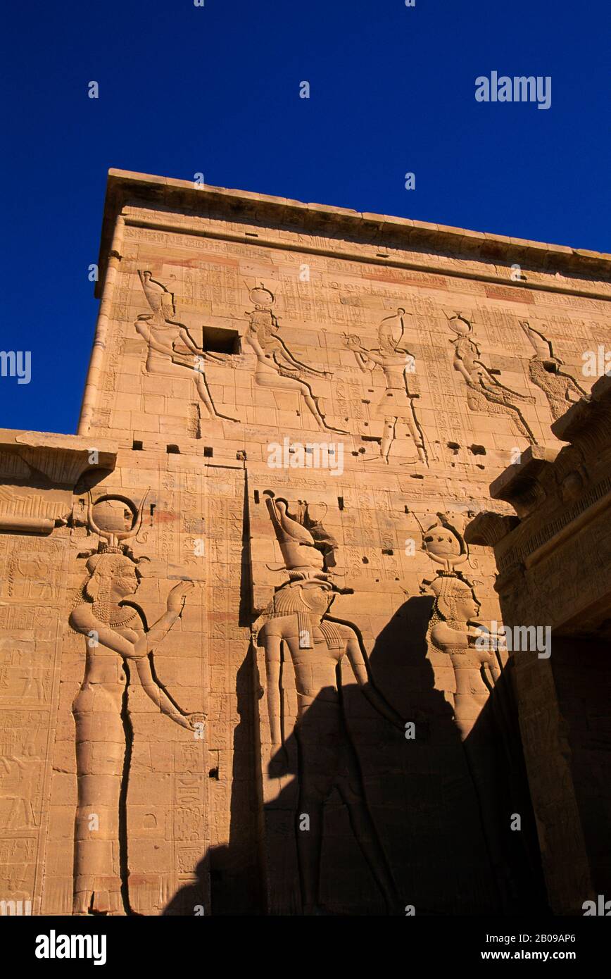 EGYPT, ASWAN, NILE RIVER, AGILKIA ISLAND, PHILAE, TEMPLE OF ISIS, ISIS ...