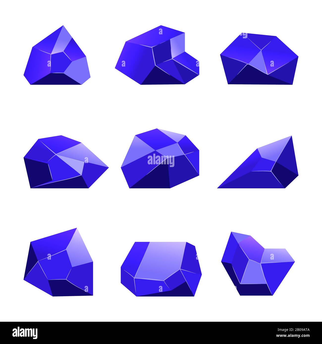 Blue vector crystals white background for mobile games apps. Set of ...