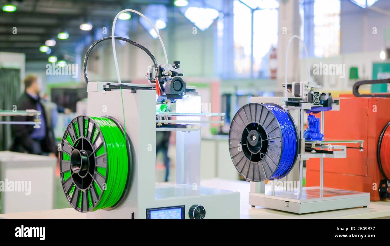 Two automatic 3D printer machine working at modern technology ...