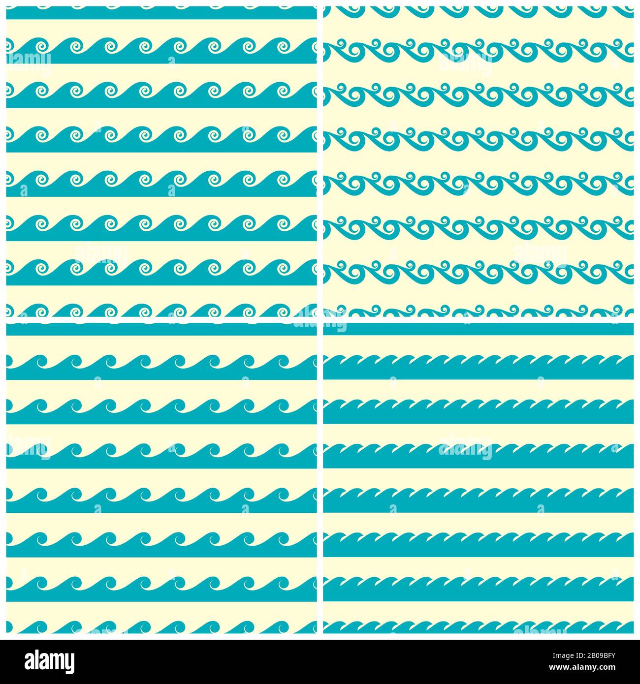 Set of vector aqua green waves seamless patterns. Water background ...
