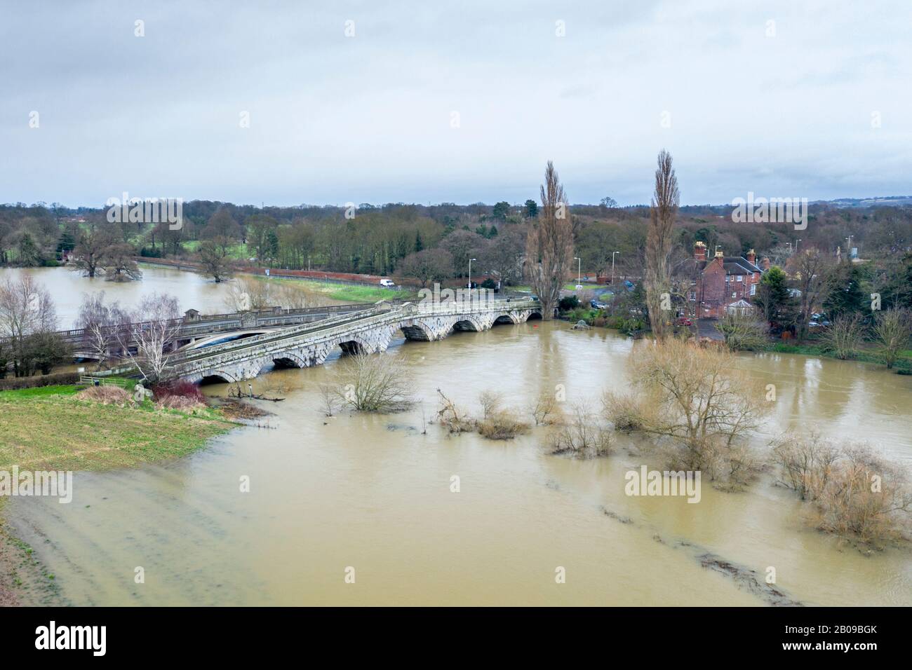 Atcham Bridge in flood after Storm Dennis in Shropshire, United Kingdom ...