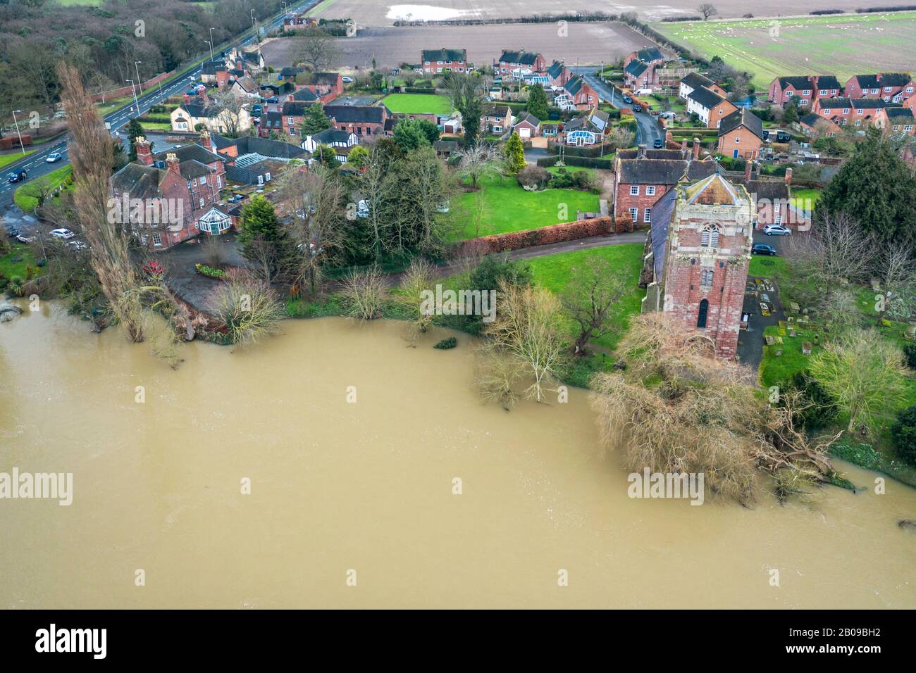 River Severn in flood after Storm Dennis at Atcham in Shropshire ...