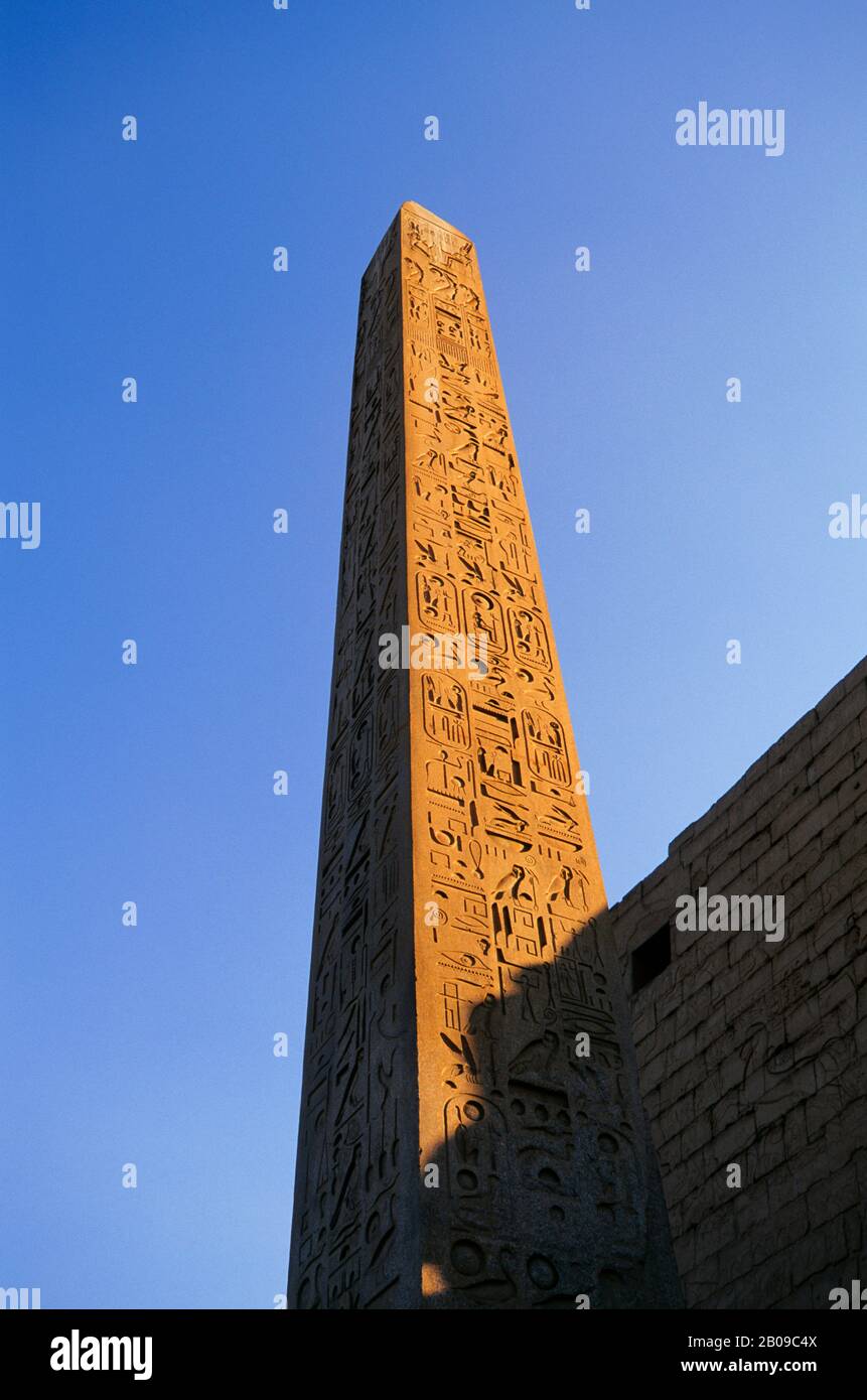 EGYPT, NILE RIVER, LUXOR, TEMPLE OF LUXOR, OBELISK AT ENTRANCE Stock ...
