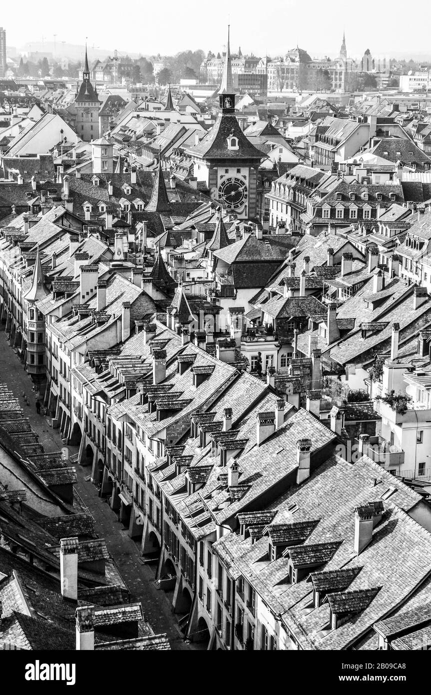 Aerial panorama of historic Bern city center from Bern Minster ...