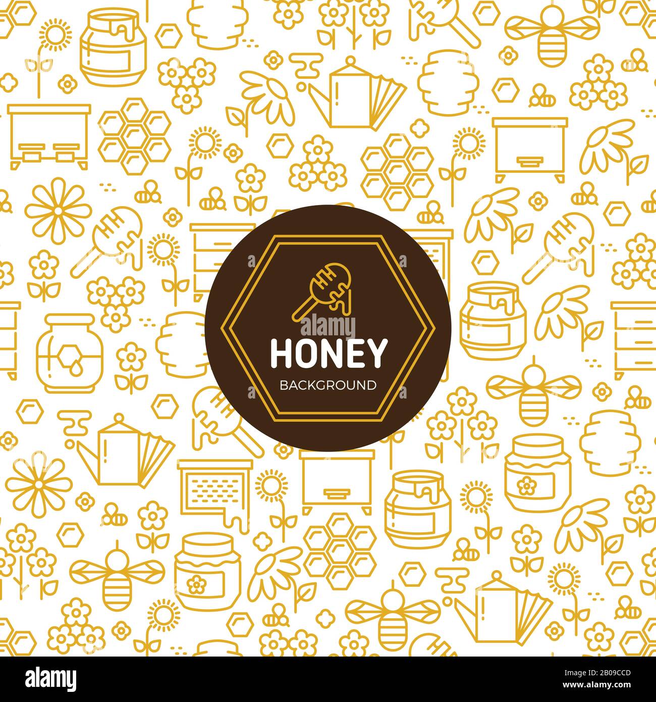 Honey wrapping vector background with bees and honeycombs symbols ...