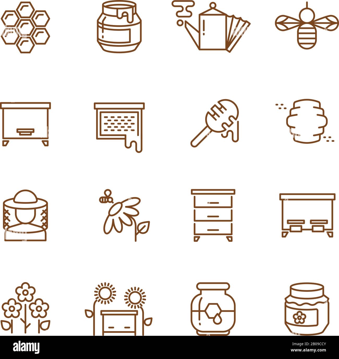 Honey, bee, beekeeping thin line vector icons set. Honey comb and farm honey illustration Stock ...